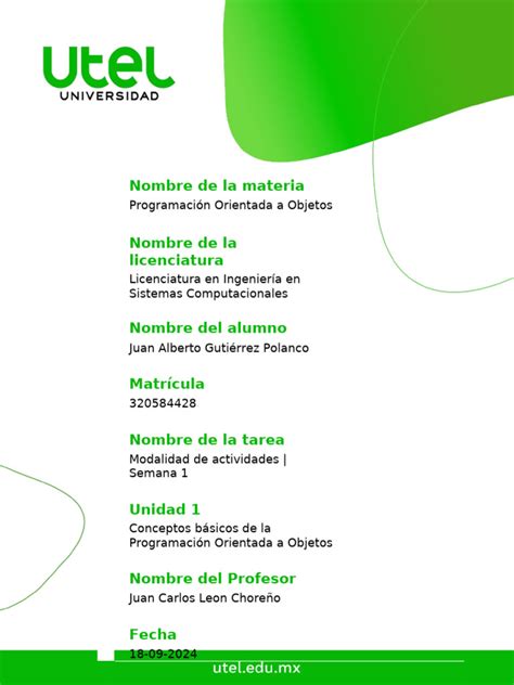 Actividad1poo Listo Pdf Objeto Informática Java Lenguaje De