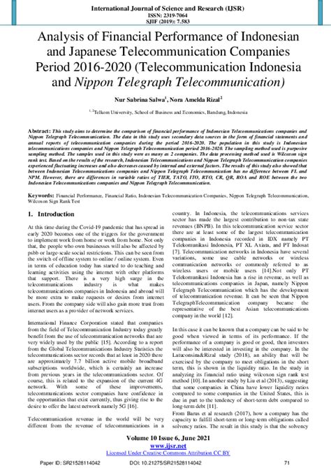 Pdf Analysis Of Financial Performance Of Indonesian And Japanese Telecommunication Companies