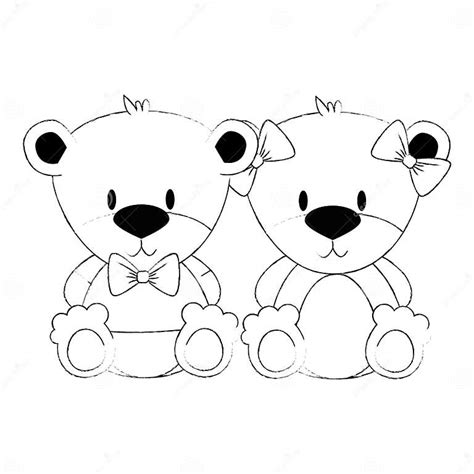 Cute And Adorable Bears Couple Characters Stock Illustration