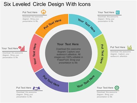 Six Leveled Circle Design With Icons Flat Powerpoint Design Graphics Presentation Background