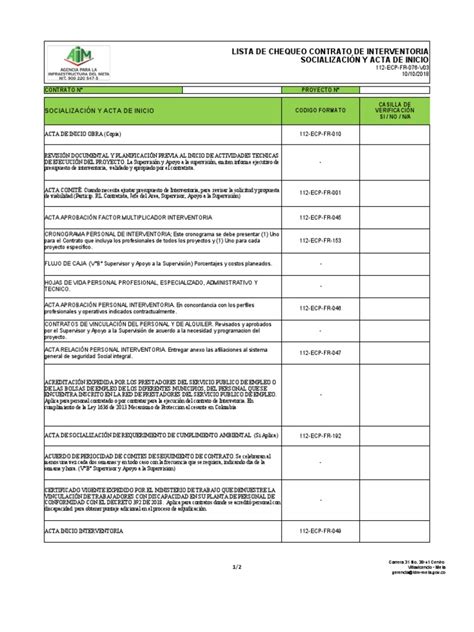 112 Ecp Fr 076 V03 Lista De Chequeo Contrato De Interventoria Socialización Y Acta De Inicio