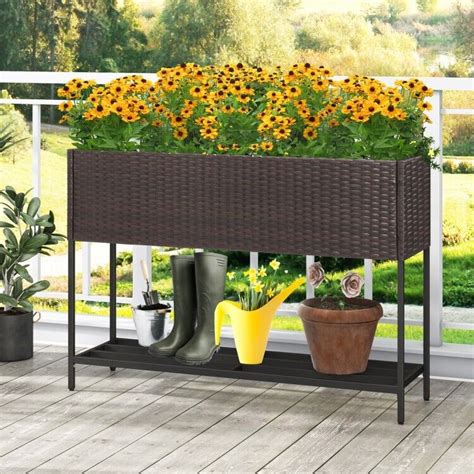 Resin Wicker Planter Boxes Suncast 2 Pack Round 22 In W Medium Brown