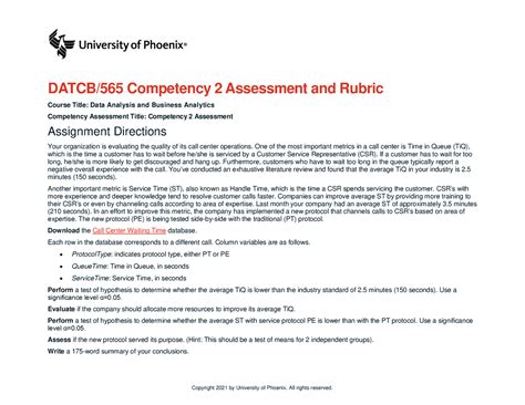 Datcb 565 V1p3 Comp2 Rubric Copyright 2021 By University Of Phoenix