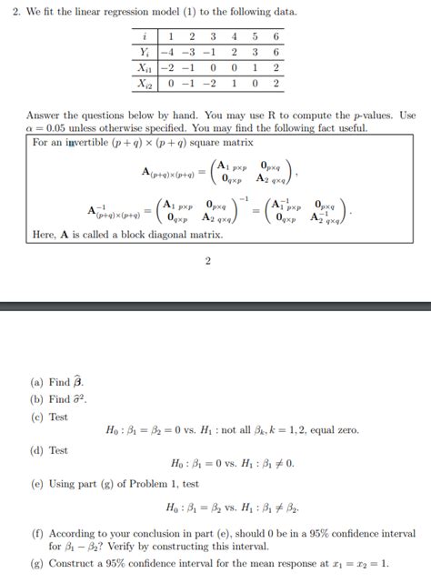 Solved 2 We Fit The Linear Regression Model 1 To The Chegg