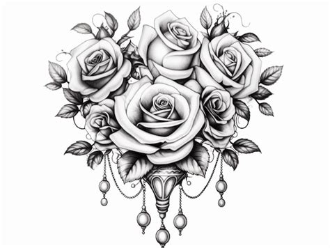 Premium Photo A Drawing Of A Bunch Of Roses With A Clock On It