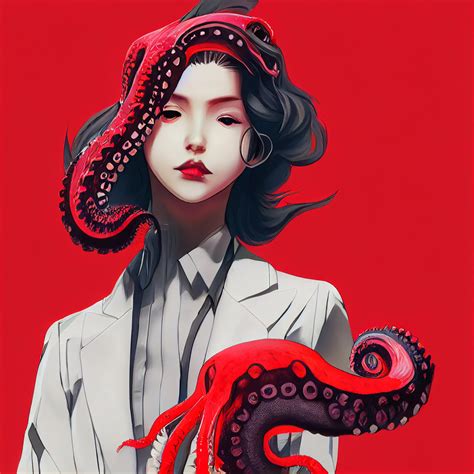 Young Woman Embrace Octopus Ai Art Gallery