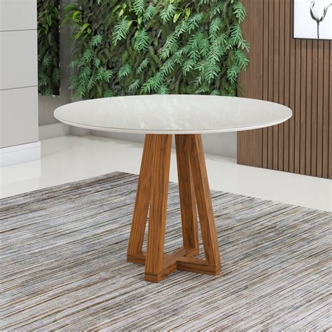 Mesa de Jantar Tampo MDF Vidro Redonda 4 lugares pés Madeira Maciça