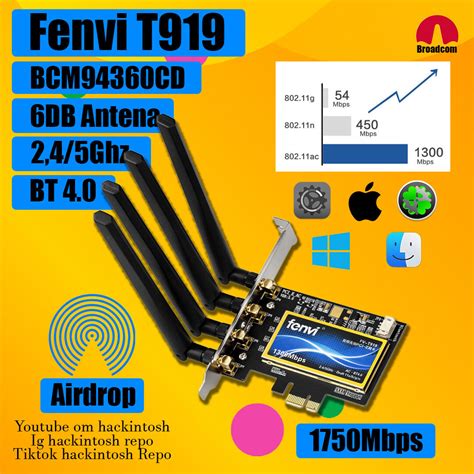 Fenvi T919 BCM94360CD wifi card pcie windows / mac (hackintosh ...