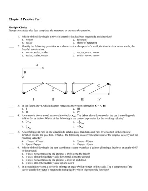 Physics Practice Test Vectors Projectile Motion