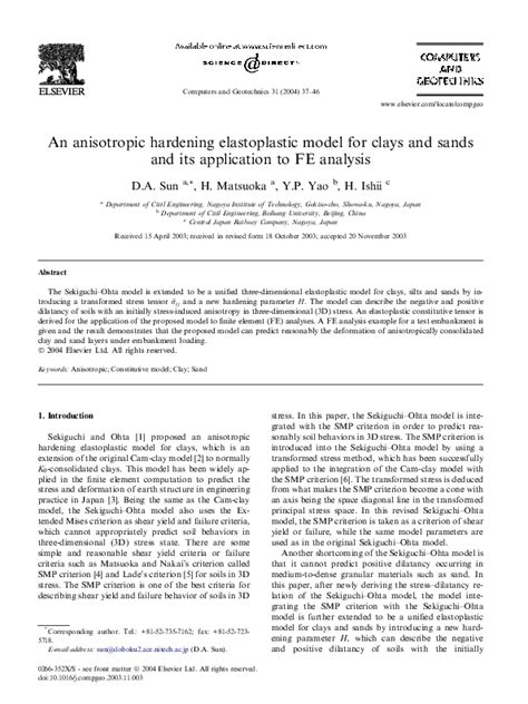 Pdf An Anisotropic Hardening Elastoplastic Model For Clays And Sands