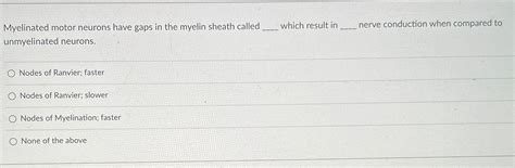 Solved Myelinated Motor Neurons Have Gaps In The Myelin
