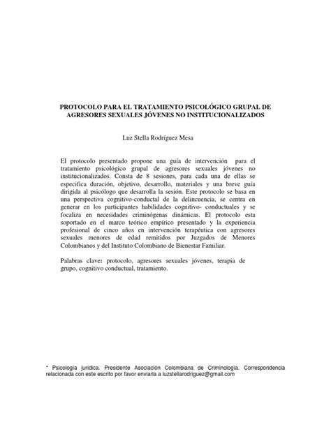 Tratamiento Psicologico Grupal Para Agresores Sexuales Jovenes 2008