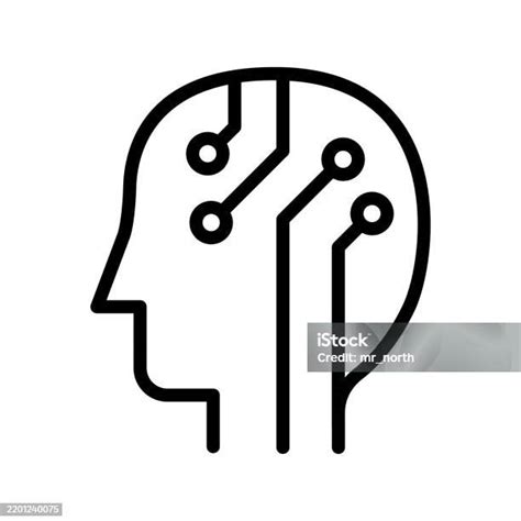 로봇 Ai 아이콘 얇은 선 스타일 벡터 일러스트 레이 션 그래픽 디자인 고립 색상에 대한 스톡 벡터 아트 및 기타 이미지