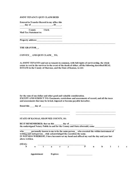 Joint Tenancy Quit Claim Deed Form 2020 Fill And Sign Vrogue Co