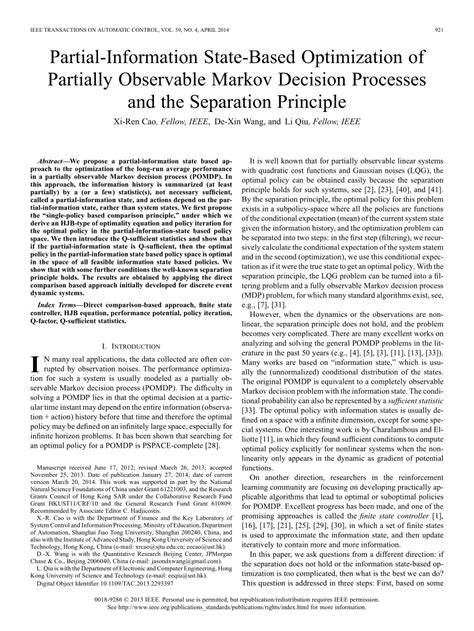pdf partial information state based optimization of partially