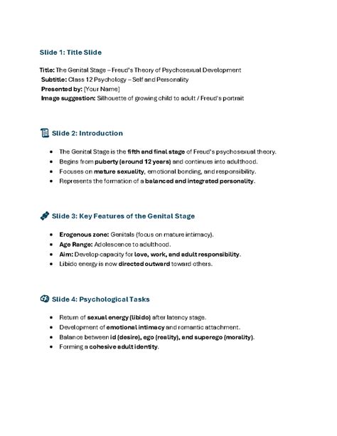 Psychosexual Development The Genital Stage Theory Class 12 Psych