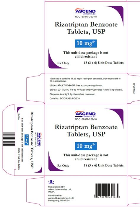 Rizatriptan Benzoate Ascend Laboratories Llc Fda Package Insert