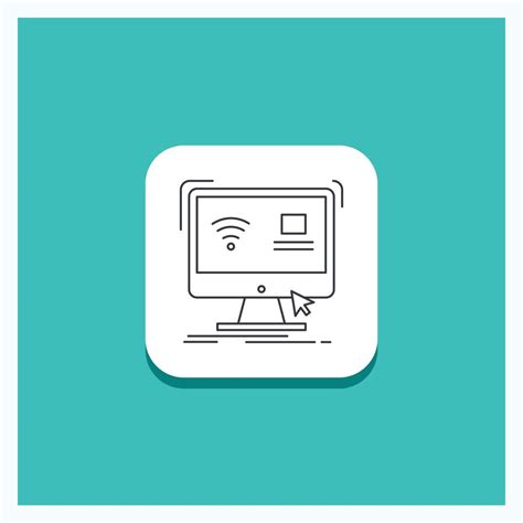 Round Button For Control Computer Monitor Remote Smart Line Icon Turquoise Background