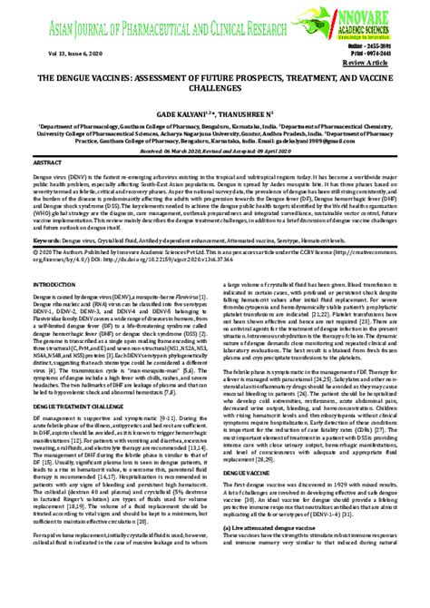 Pdf The Dengue Vaccines Assessment Of Future Prospects Treatment