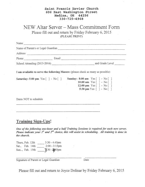 St Francis Xavier Parish 2015 Commitment Form