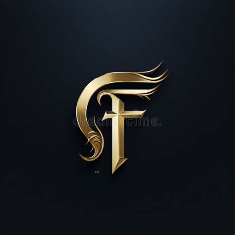 Golden Letter F On Dark Background Luxury Monogram Design Stock