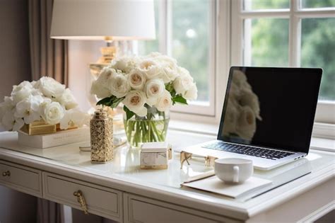 Premium Photo Effortless Elegance Chic Office Desk Arrangement
