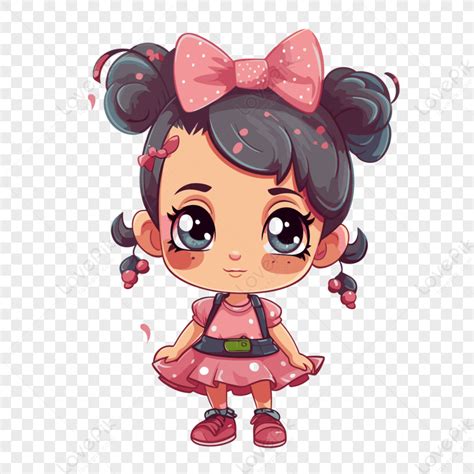 그녀의 머리에 검은 머리와 활을 가진 만화 소녀 귀염둥이 클립 아트 벡터몸짓꽃잎 Png 일러스트 무료 다운로드 Lovepik