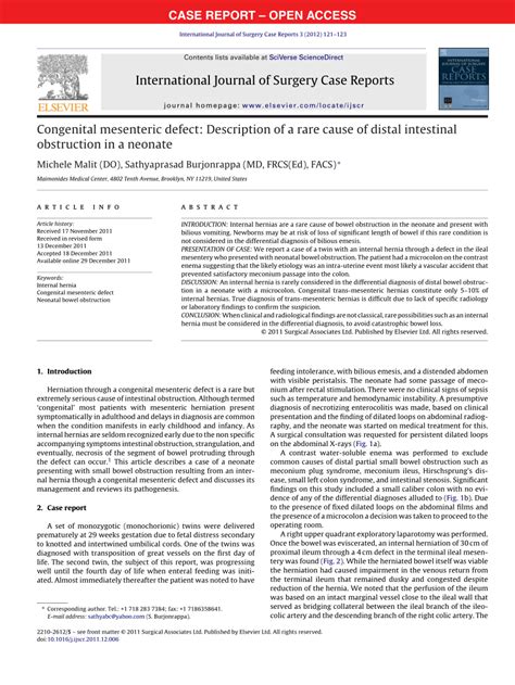 Pdf Congenital Mesenteric Defect Description Of A Rare Cause Of Distal Intestinal Obstruction