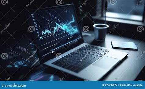 Stock Cryptocurrency Chart Trader Business Growing With Virtual Increasing Technical Graph And