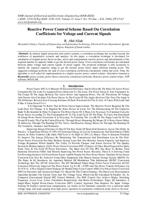 Pdf Reactive Power Control Scheme Based On Correlation Coefficients For Voltage And Current