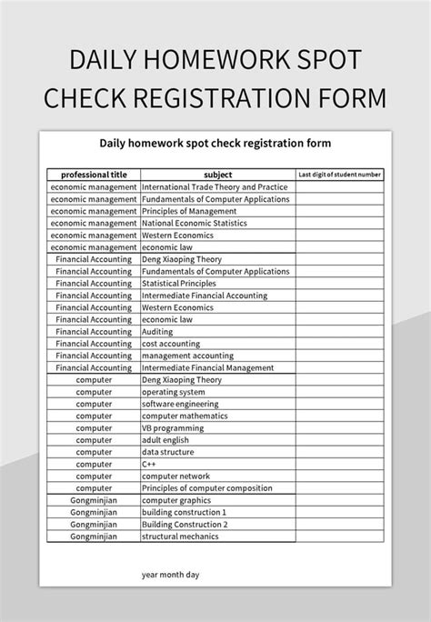 Free Homework Spot Check Registration Form Templates For Google Sheets