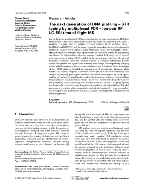 Pdf The Next Generation Of Dna Profiling Str Typing By Multiplexed Pcr Ion‐pair Rp Lc Esi Time
