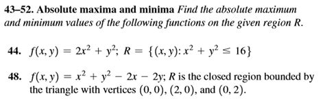 Solved 43 52 Absolute Maxima And Minima Find The Absolute