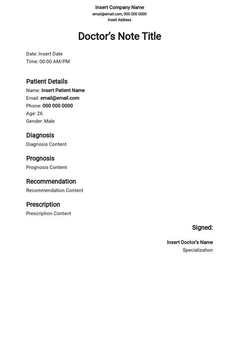 Doctors Note Template Google Docs Available In A4 Us Sizes