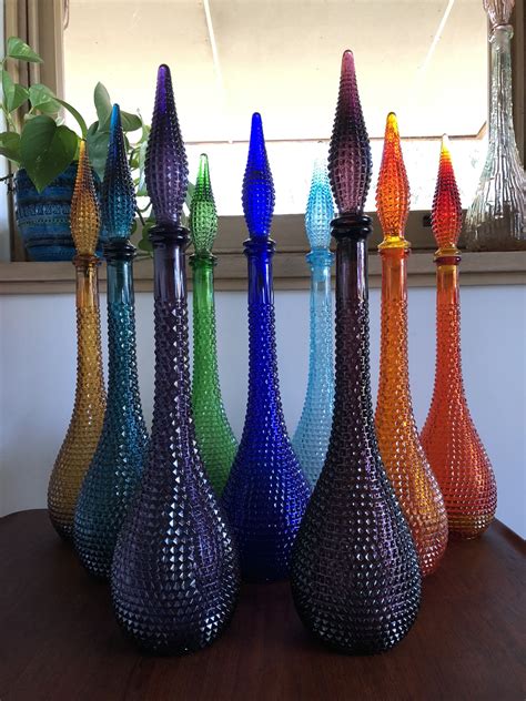 Vintage Diamond Cut Glass Genie Bottle Collection Antique Bottles