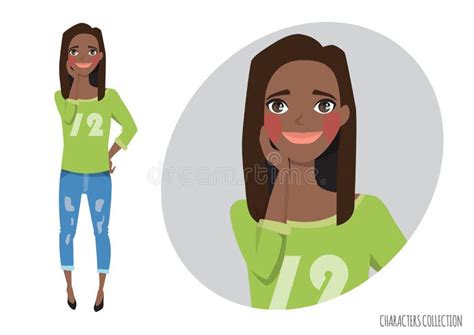 Vector Illustration Of A Cute Shy Black African American Girl Stock