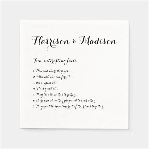 Wedding Script Names Couple Fun Facts Paper Napkins Zazzle In 2025