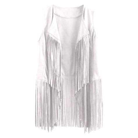 Tuduoms Womens Vintage Western Fringe Vest Tops Classic Suede Leather