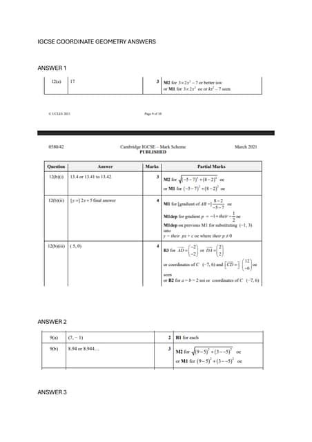 Igcse Math Coordinate Geometry Answers 3pdf