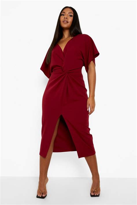 Plus Twist Front Split Midi Dress Boohoo Uk