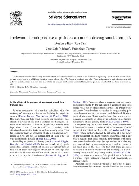 Pdf Irrelevant Stimuli Produce A Path Deviation In A Driving