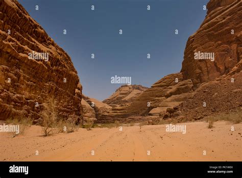 Arid Landscape In Wadi Rum Desert Jordan Stock Photo Alamy