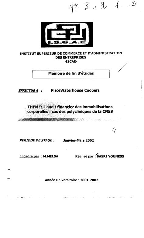 Laudit Financier Des Immobilisations Corporelles Cas Des Polycliniques
