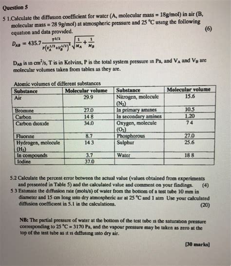 Solved Question S Calculate The Diffusion Coefficient Chegg