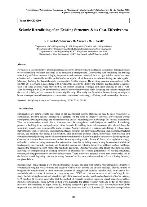 Pdf Seismic Retrofitting Of An Existing Structure And Its Cost Effectiveness