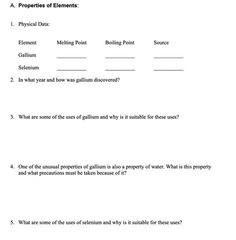 Solved A Properties Of Elements 1 Physical Data Element