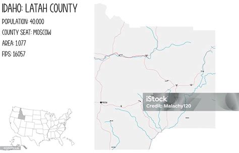 Large And Detailed Map Of Latah County In Idaho Usa Stock Illustration