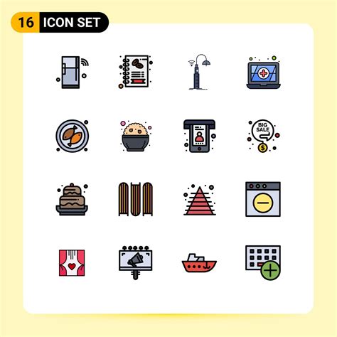 Set Of 16 Vector Flat Color Filled Lines On Grid For Meet Camping Shop Antivirus Smart Editable