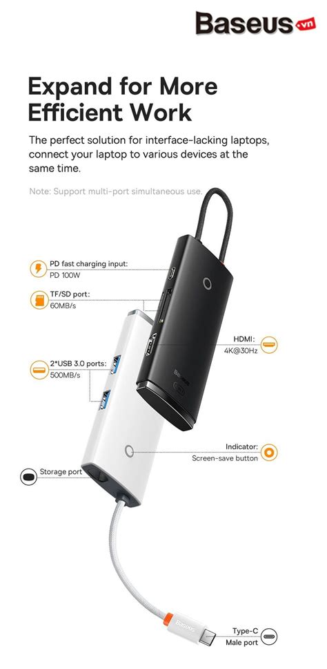 Hub Mở Rộng Kết Nối Baseus Lite Series Type C HUB Docking Station 6 4