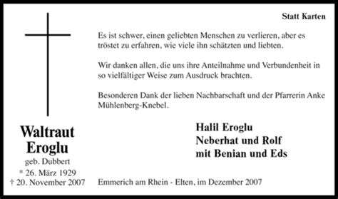 Traueranzeigen Von Waltraut Eroglu Trauer In NRW De